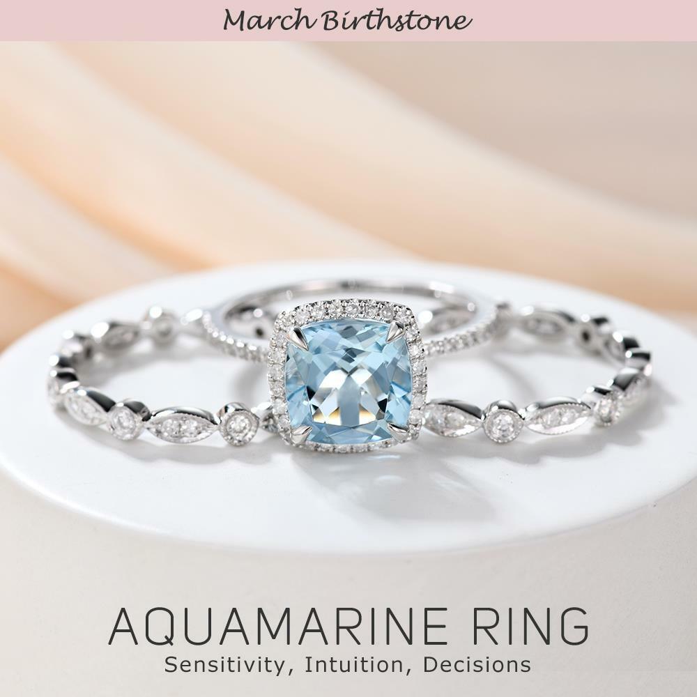 Aquamarine Bridal Set,Wedding Ring | BBBGEM